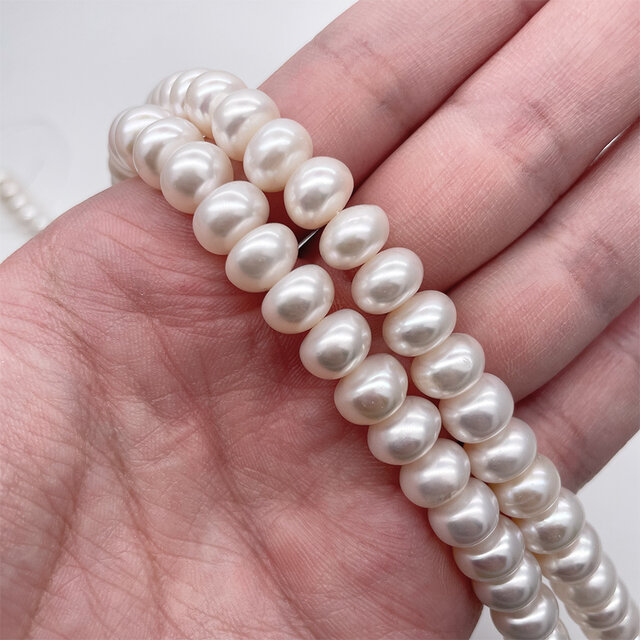 高品質 大粒 淡水パール 連40cm 真珠 ボタン ロンデル ラウンデル フラット 6~6.5mm*9~10mm | iichi ハンドメイド・クラフト作品・手仕事品の通販