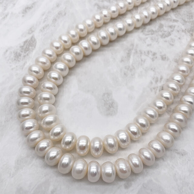 高品質 大粒 淡水パール 連40cm 真珠 ボタン ロンデル ラウンデル フラット 6~6.5mm*9~10mm | iichi ハンドメイド・クラフト作品・手仕事品の通販
