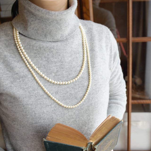 3WAY【2連風・ロングネックレス】ガラスパール 60cm+アジャスター・70cm+アジャスター | iichi ハンドメイド・クラフト作品・手仕事品の通販