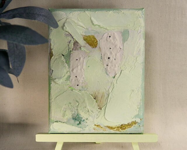 抽象画 アクリル画 キャンバス 18×14㎝ texture-art ｢グリーンフロス‒想｣ | iichi ハンドメイド・クラフト作品・手仕事品の通販
