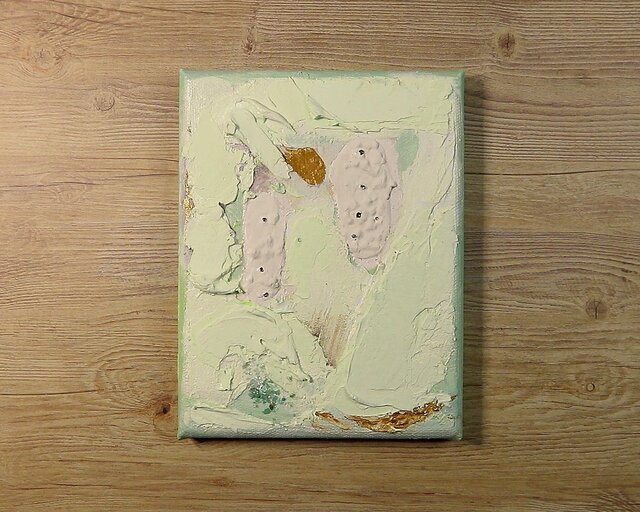 抽象画 アクリル画 キャンバス 18×14㎝ texture-art ｢グリーンフロス‒想｣ | iichi ハンドメイド・クラフト作品・手仕事品の通販