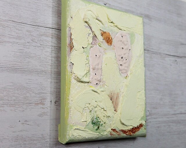 抽象画 アクリル画 キャンバス 18×14㎝ texture-art ｢グリーンフロス‒想｣ | iichi ハンドメイド・クラフト作品・手仕事品の通販