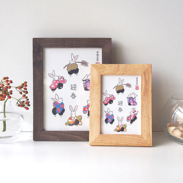 【うさぎの宴】L判／2L判額付きイラスト | iichi ハンドメイド・クラフト作品・手仕事品の通販