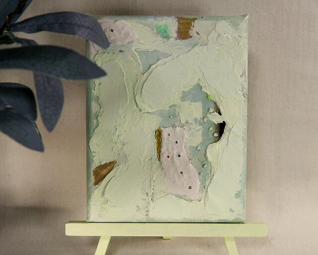 抽象画 アクリル画 キャンバス 18×14㎝ texture-art ｢グリーンフロス‒活｣ | iichi ハンドメイド・クラフト作品・手仕事品の通販