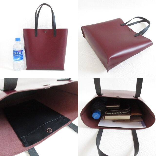 《牛革》B5対応・ワンオフ・オーバーサイズスクエアトート・スムースレザー・トート・0258 | iichi ハンドメイド・クラフト作品・手仕事品の通販