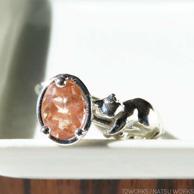 サンストーンと猫 リング / Oregon Sunstone & Cat Ring | iichi ハンドメイド・クラフト作品・手仕事品の通販