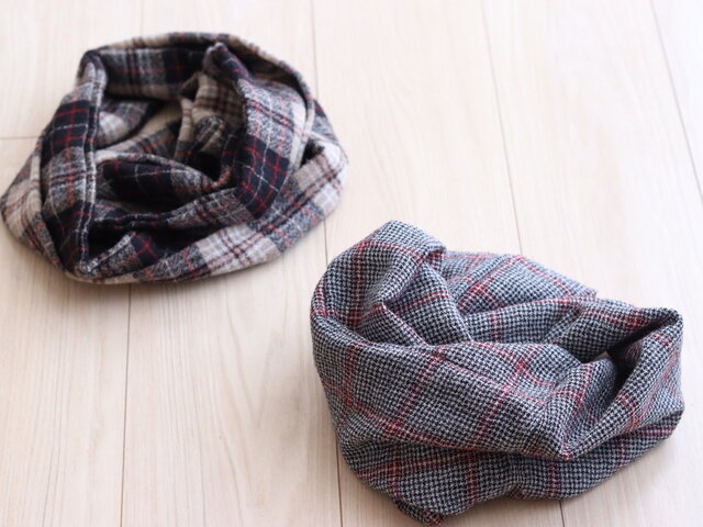 ウールチェックのミニスヌード ベージュ系 No.248-6 | iichi ハンドメイド・クラフト作品・手仕事品の通販