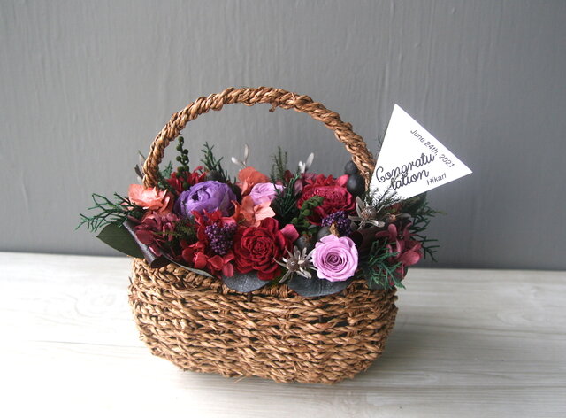 Flower basket Antique purple rose -wine red- | iichi ハンドメイド・クラフト作品・手仕事品の通販