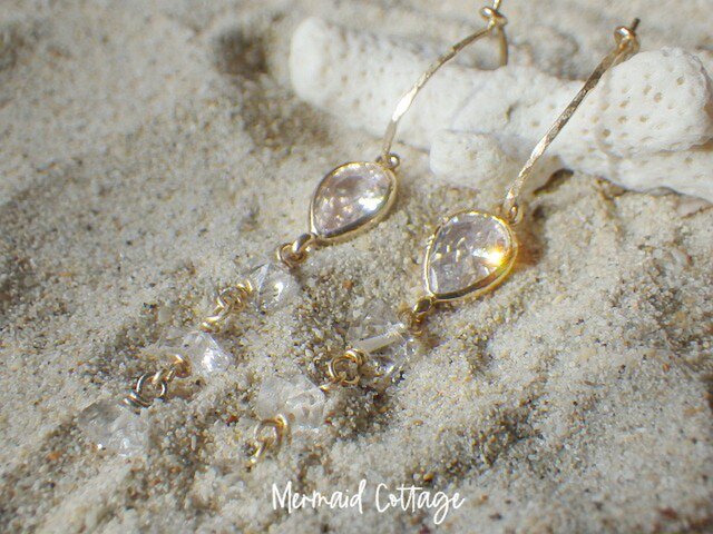 *14kgf*Ice Drop Hoop 氷の連なりフープピアス☆ジルコニア☆ハーキマークウォーツ | iichi ハンドメイド・クラフト作品・手仕事品の通販