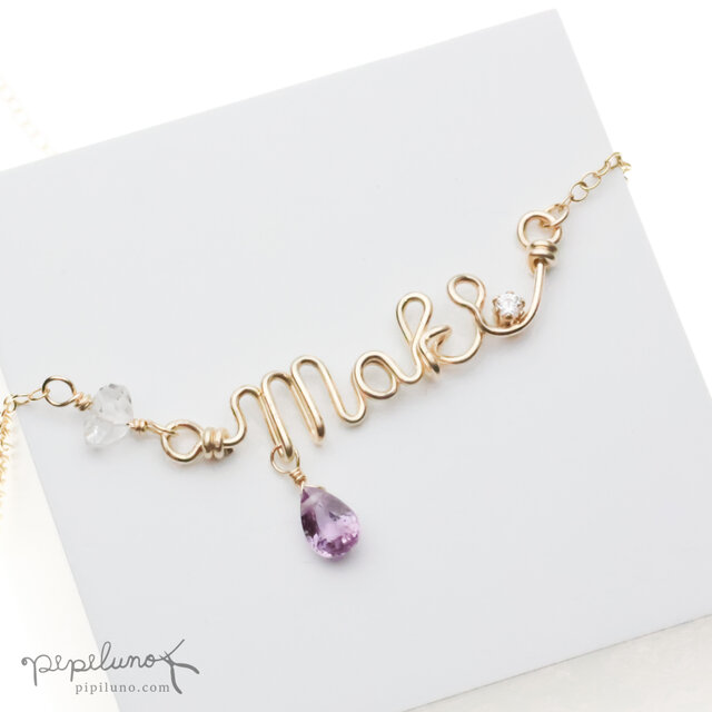 14kgf オーダーネームネックレス(サファイア/ハーキマーダイヤモンド/ジルコニア) | iichi 日々の暮らしを心地よくするハンドメイドやアンティークのマーケットプレイス