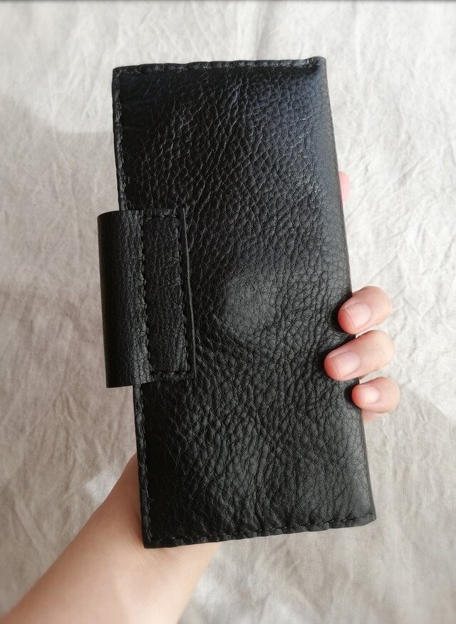 simple wallet ブラック ナチュラル オイルシュリンクレザー | iichi ハンドメイド・クラフト作品・手仕事品の通販