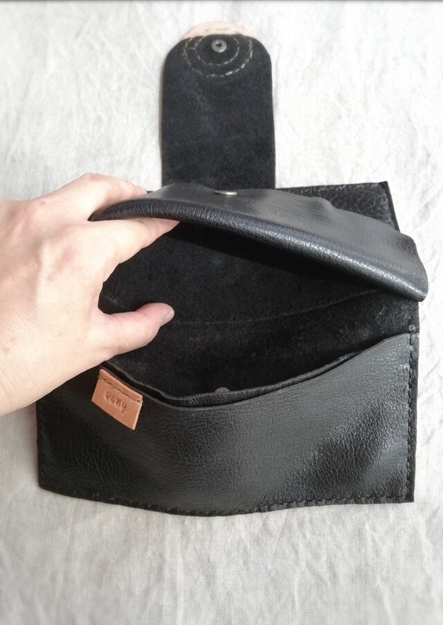 simple wallet ブラック ナチュラル オイルシュリンクレザー | iichi ハンドメイド・クラフト作品・手仕事品の通販