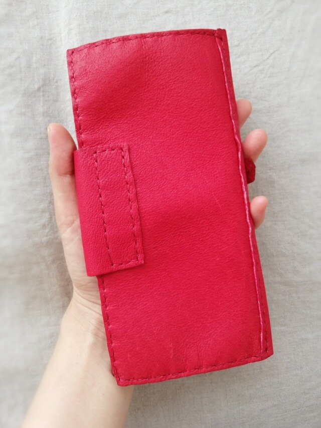 simple wallet レッド ピッグスキンレザー | iichi 日々の暮らしを心地よくするハンドメイドやアンティークのマーケットプレイス