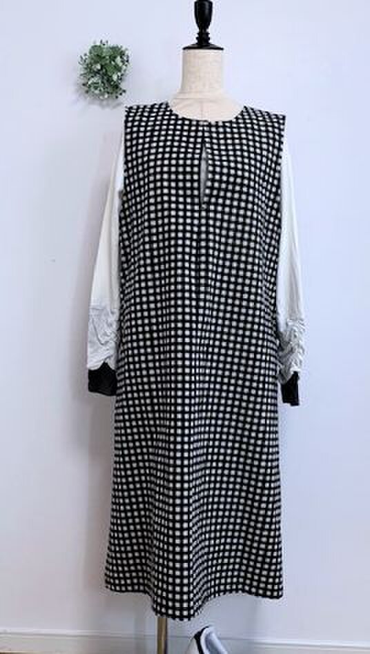 ジャンパースカート ギンガムチェック黒 綿麻キャンバス 着丈110cm | iichi ハンドメイド・クラフト作品・手仕事品の通販