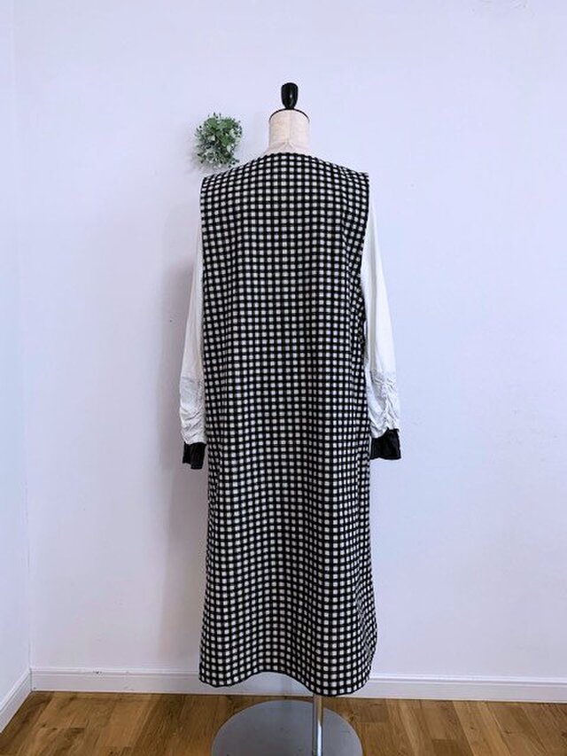 ジャンパースカート ギンガムチェック黒 綿麻キャンバス 着丈110cm | iichi ハンドメイド・クラフト作品・手仕事品の通販