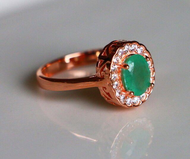 アンティークスタイル＊天然エメラルド 指輪＊14号 GP | iichi ハンドメイド・クラフト作品・手仕事品の通販
