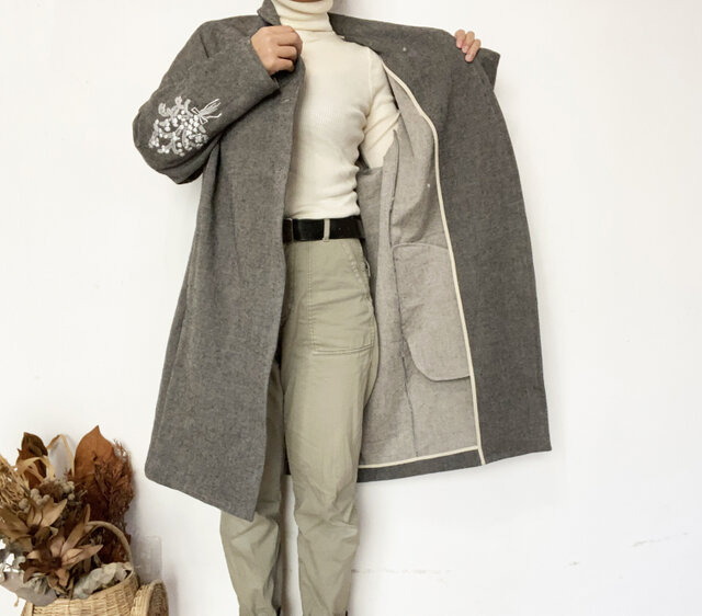 Wool / linen オーバーコート [ charcoal ] | iichi 日々の暮らしを心地よくするハンドメイドやアンティークのマーケットプレイス