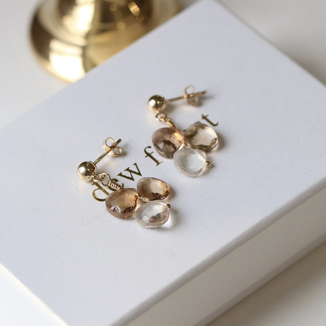 14Kgf グラデーション ブラウントパーズ ピアス/イヤリング --Flower bud-- | iichi ハンドメイド・クラフト作品・手仕事品の通販