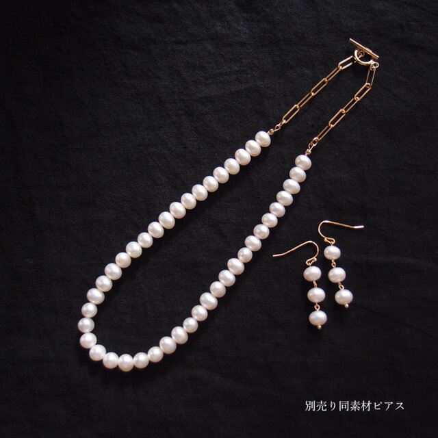 送料無料【GP】Potato Pearl／パール × スクエアチェーン ネックレス | iichi ハンドメイド・クラフト作品・手仕事品の通販