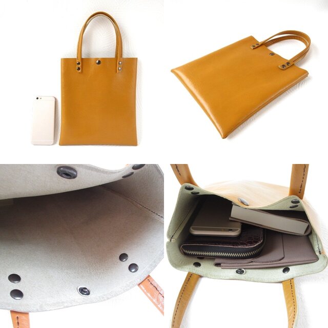 《牛革》ちょい持ちミニトート♪オレンジブラウン・ワンレザー仕上げ・0262 | iichi 日々の暮らしを心地よくするハンドメイドやアンティークのマーケットプレイス