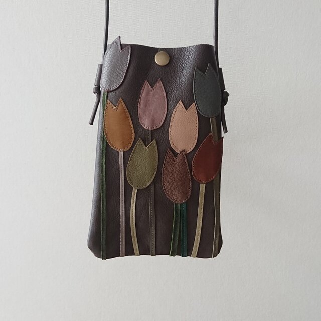 tulip leather mobile case [gray] | iichi ハンドメイド・クラフト作品・手仕事品の通販