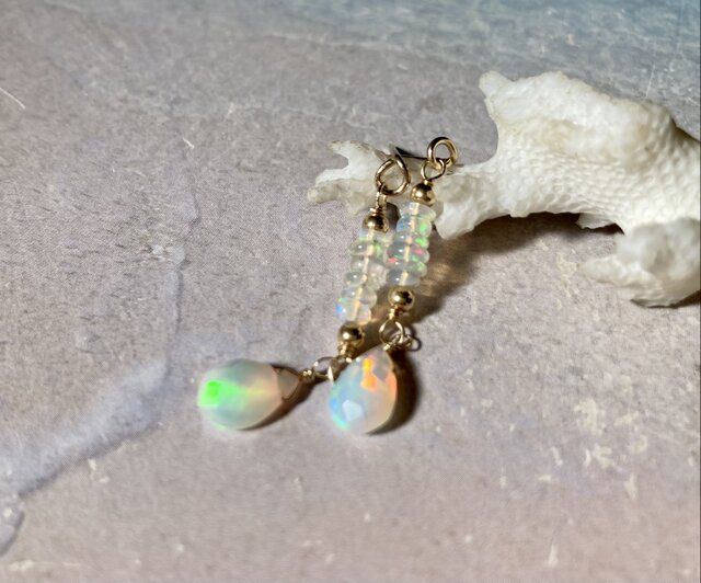*14kgf*Ethiopian Opal Stud Earrings 【宝石質】エチオピア産ウェロオパールスタッドピアス | iichi ハンドメイド・クラフト作品・手仕事品の通販