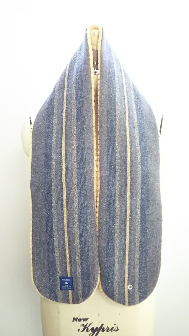 マフラー ウール混ボーダー×パイナップルボア 約140cm | iichi 日々の暮らしを心地よくするハンドメイドやアンティークのマーケットプレイス
