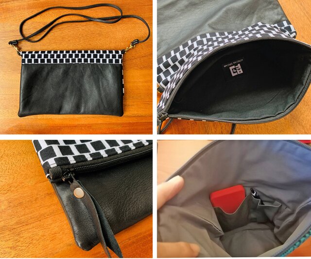 アップサイクルレザーサコッシュ（BLACK）★ケニアで愛される布「キテンゲ」使用。アフリカンプリント★ | iichi 日々の暮らしを心地よくするハンドメイドやアンティークのマーケットプレイス