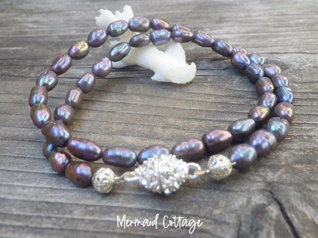 Flesh Pearl Necklace 淡水パールのネックレス☆マグネットクラスプ☆黒蝶真珠 バロックパール | iichi ハンドメイド ...