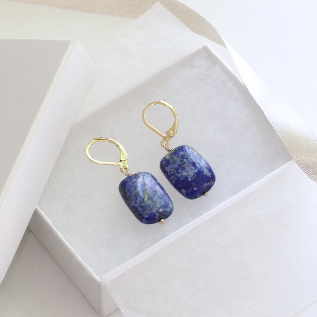 ラピスラズリ レクタングル SUS316Lフレンチフックピアス/イヤリング --fun day off-- | iichi ハンドメイド・クラフト作品・手仕事品の通販