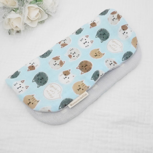 8重ガーゼハンカチ♡まんまるねこちゃんブルー＊20×20センチ Fluffy gauze handkerchief | iichi ハンドメイド・クラフト作品・手仕事品の通販
