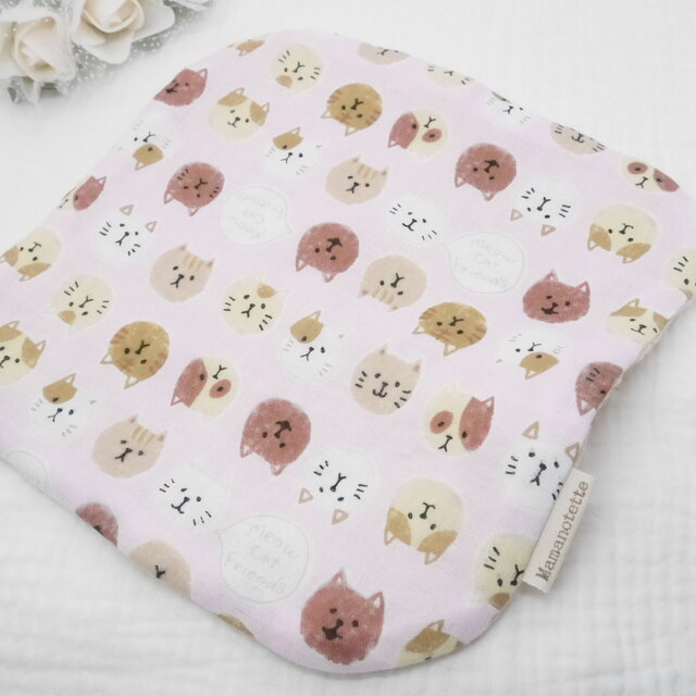8重ガーゼハンカチ♡まんまるねこちゃんピンク＊20×20センチ Fluffy gauze handkerchief | iichi ハンドメイド・クラフト作品・手仕事品の通販