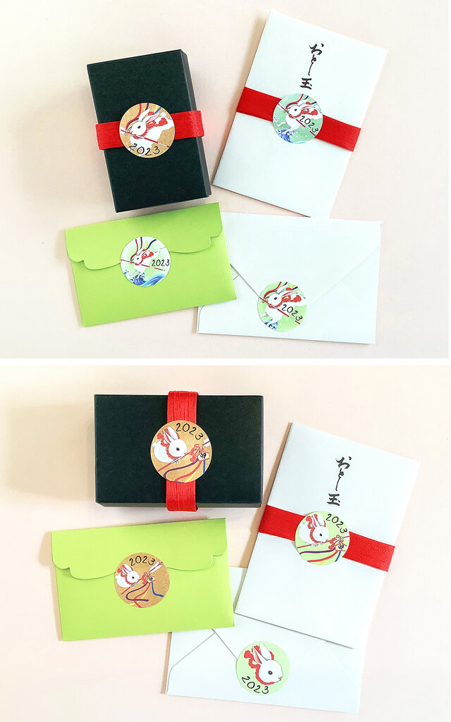 2023年卯年波うさぎと子うさぎmix 丸シール1シート48枚 | iichi ハンドメイド・クラフト作品・手仕事品の通販