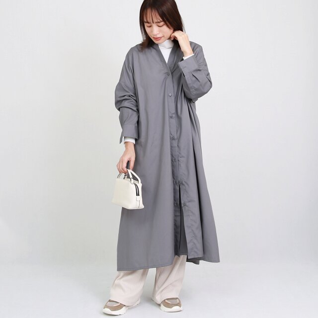 コットン シャツワンピース 前開きボリュームシャツワンピース グレー 0521Grey | iichi ハンドメイド・クラフト作品・手仕事品の通販