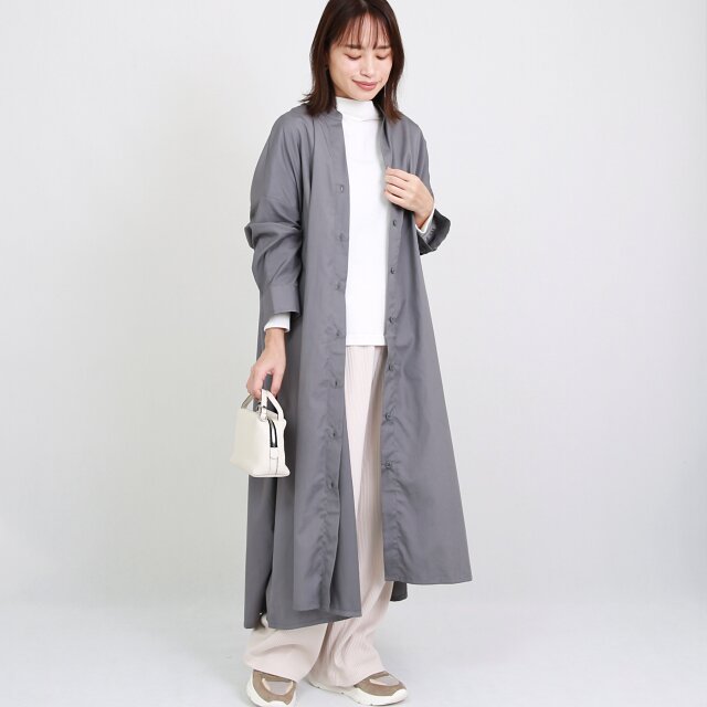 コットン シャツワンピース 前開きボリュームシャツワンピース グレー 0521Grey | iichi ハンドメイド・クラフト作品・手仕事品の通販