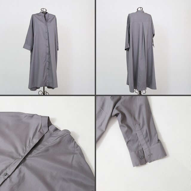 コットン シャツワンピース 前開きボリュームシャツワンピース グレー 0521Grey | iichi ハンドメイド・クラフト作品・手仕事品の通販