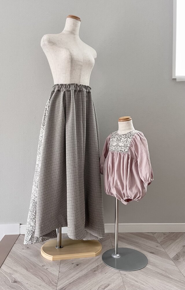 ＊womens＊Brother Rabbit＆ガンクラブチェックのアシンメトリースカート・ライトグレー | iichi ハンドメイド・クラフト作品・手仕事品の通販