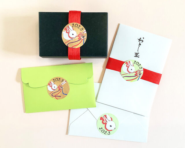 2023年卯年 子うさぎと破魔矢 丸シール1シート48枚 | iichi ハンドメイド・クラフト作品・手仕事品の通販