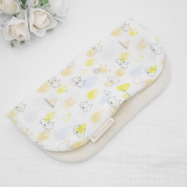 8重ガーゼハンカチ♡にゃんこしずくイエロー＊20×20センチ Fluffy gauze handkerchief | iichi ハンドメイド・クラフト作品・手仕事品の通販