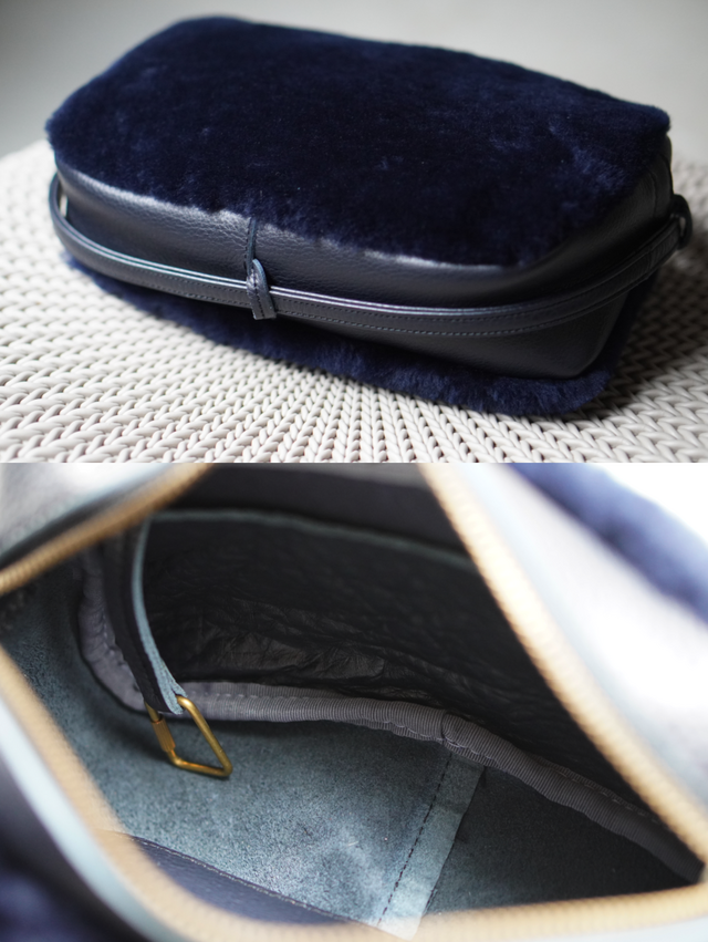 Silkyラムファーnavy★2WAY機能ポシェット 内装キーホルダー付き・ポケット機能充実しています。 | iichi ハンドメイド・クラフト作品・手仕事品の通販