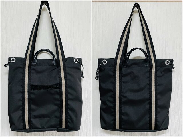 コーデュラナイロンの巾着型2wayトートバック・チャコール | iichi 日々の暮らしを心地よくするハンドメイドやアンティークのマーケットプレイス