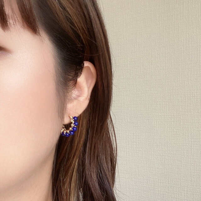 AAAラピスラズリ*K16GP*Cフープピアス | iichi ハンドメイド・クラフト作品・手仕事品の通販