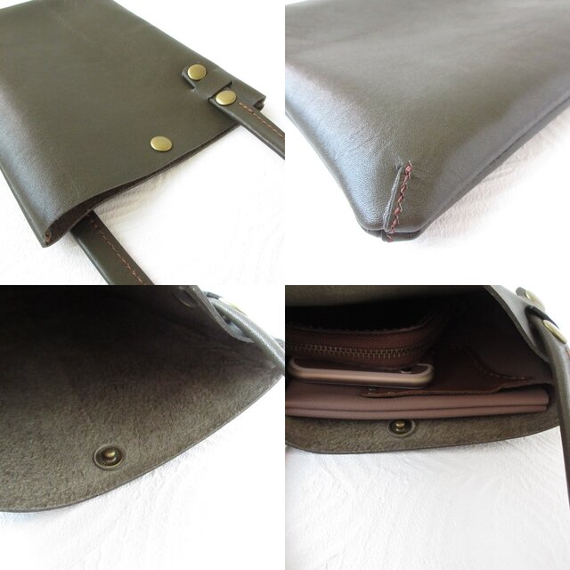 《牛革》2WAY～スリムサコッシュ・ダークグリーン・スムースレザー・018 | iichi ハンドメイド・クラフト作品・手仕事品の通販