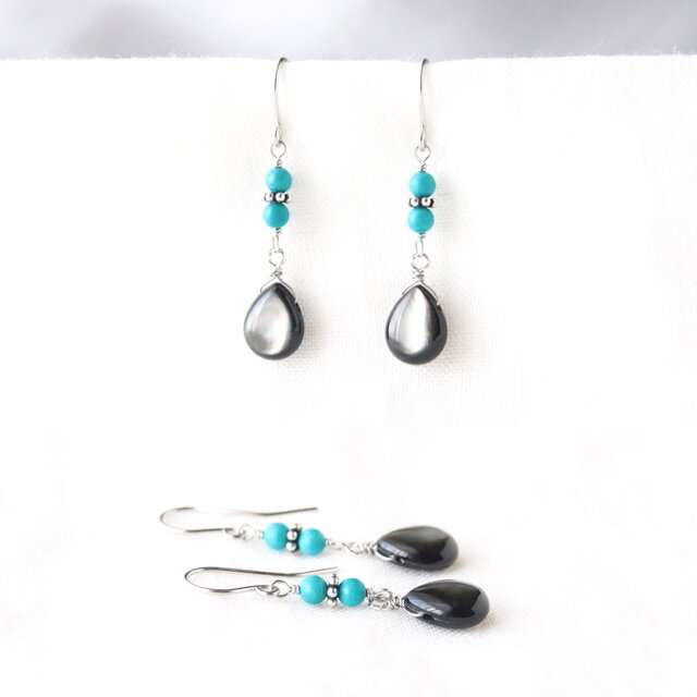 Black Shell＆Turquoise Pierce | iichi ハンドメイド・クラフト作品・手仕事品の通販