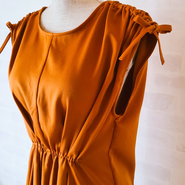 TOKI 009 シャーリングワンピース (ストレッチスエード）オレンジ | iichi ハンドメイド・クラフト作品・手仕事品の通販