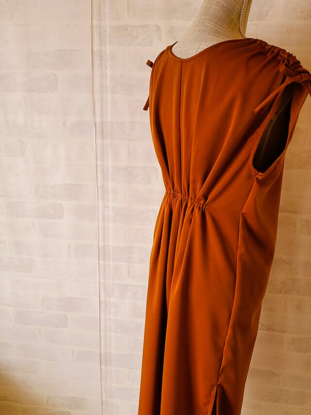 TOKI 009 シャーリングワンピース (ストレッチスエード）オレンジ | iichi ハンドメイド・クラフト作品・手仕事品の通販