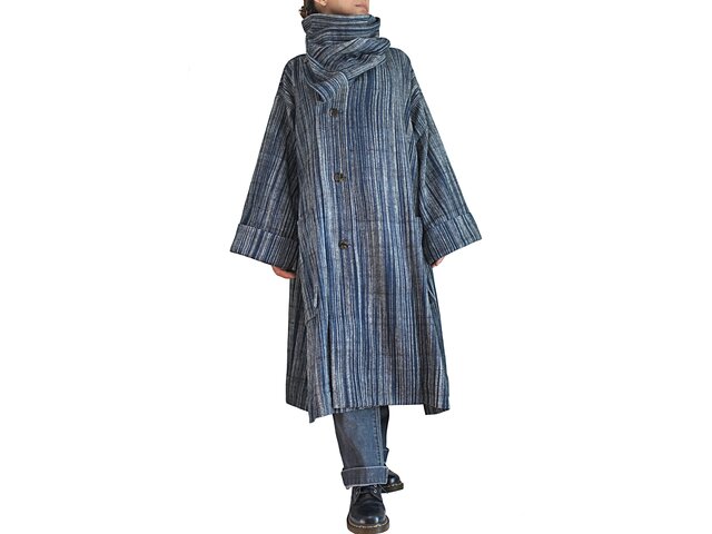 ざっくりジョムトン手織り綿オフネックラッピングコート （JFS-175-03） | iichi ハンドメイド・クラフト作品・手仕事品の通販