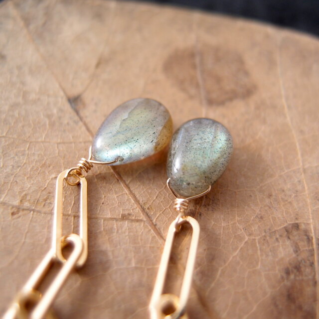 【GP】Labradorite／スクエアチェーン × ラブラドライトピアス | iichi ハンドメイド・クラフト作品・手仕事品の通販