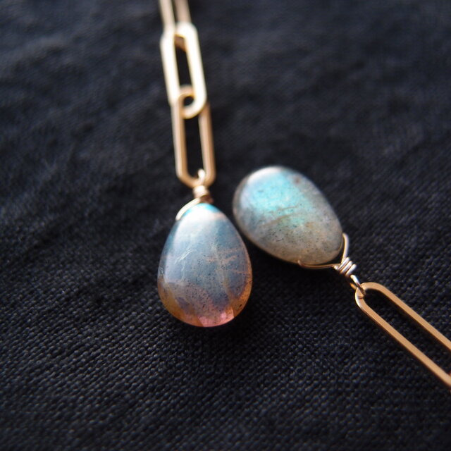 【GP】Labradorite／スクエアチェーン × ラブラドライトピアス | iichi ハンドメイド・クラフト作品・手仕事品の通販