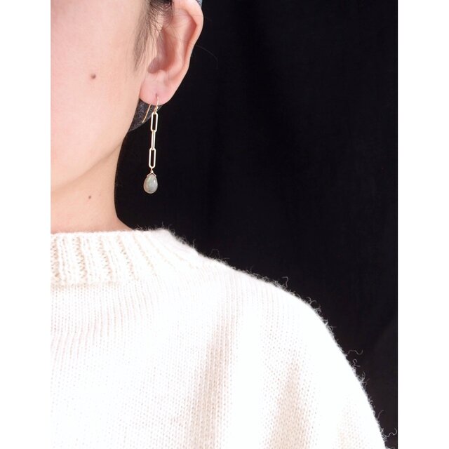 【GP】Labradorite／スクエアチェーン × ラブラドライトピアス | iichi ハンドメイド・クラフト作品・手仕事品の通販